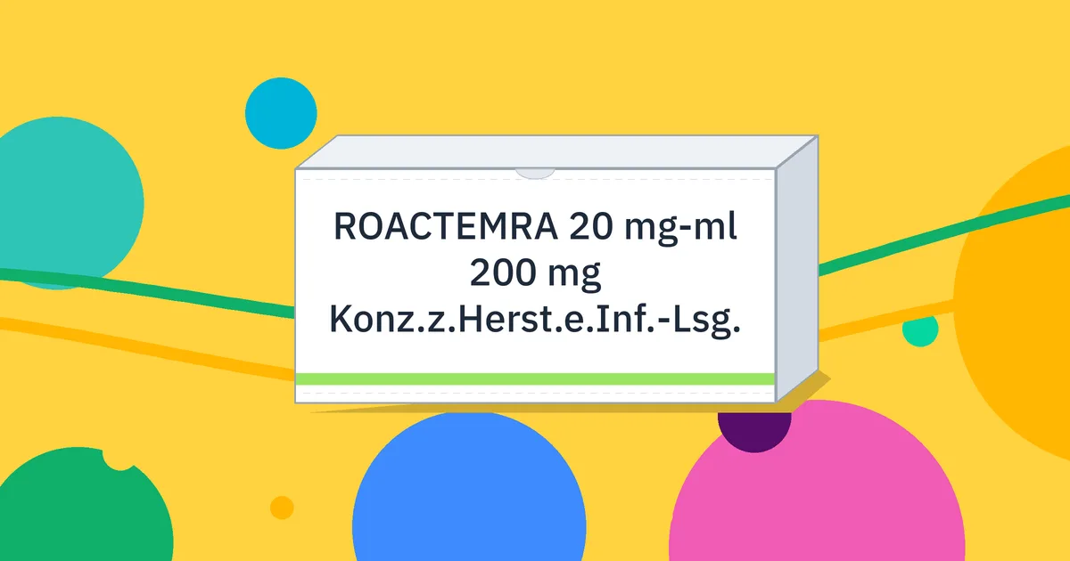 Symbolbild: Packung mit der Aufschrift ROACTEMRA 20 mg-ml 200 mg Konz.z.Herst.e.Inf.-Lsg. (PZN 10533275) – Verfügbarkeit und Bezug in Apotheken in Frankfurt am Main