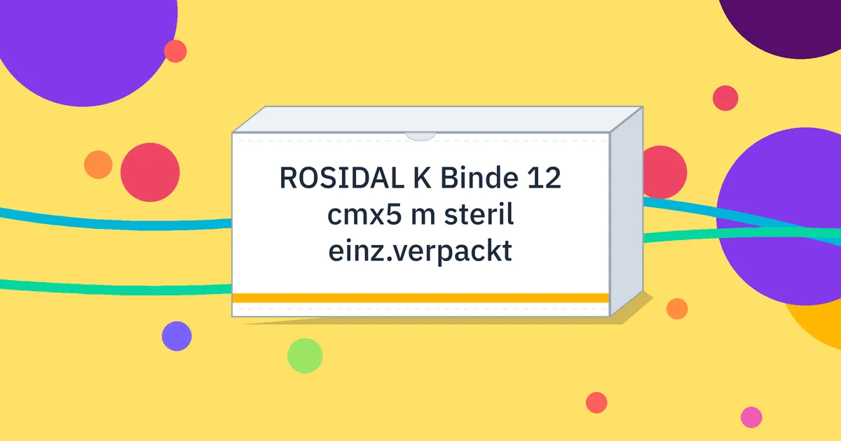 Symbolbild: Packung mit der Aufschrift ROSIDAL K Binde 12 cmx5 m steril einz.verpackt (PZN 04780590) – Verfügbarkeit und Bezug in Apotheken in Frankfurt am Main