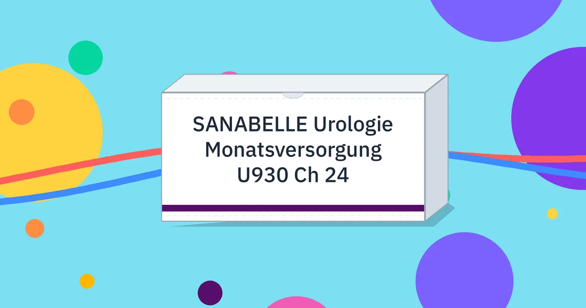 Symbolbild: Packung mit der Aufschrift SANABELLE Urologie Monatsversorgung U930 Ch 24 (PZN 07531261) – Verfügbarkeit und Bezug in Apotheken in Frankfurt am Main