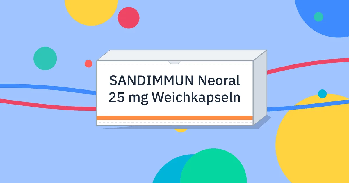 Symbolbild: Packung mit der Aufschrift SANDIMMUN Neoral 25 mg Weichkapseln (PZN 01688613) – Verfügbarkeit und Bezug in Apotheken in Frankfurt am Main