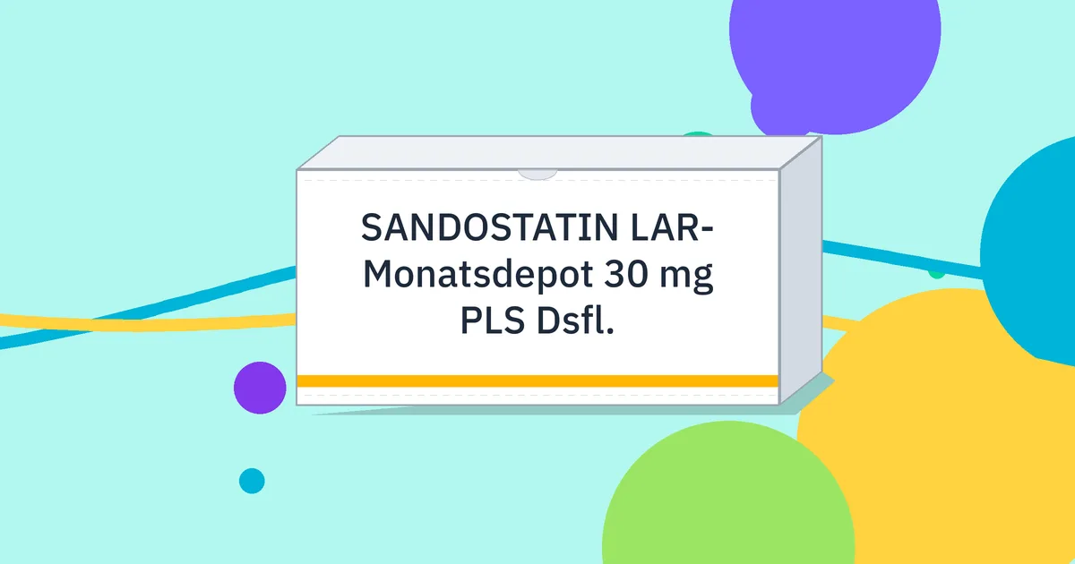 Symbolbild: Packung mit der Aufschrift SANDOSTATIN LAR-Monatsdepot 30 mg PLS Dsfl. (PZN 03821275) – Verfügbarkeit und Bezug in Apotheken in Frankfurt am Main