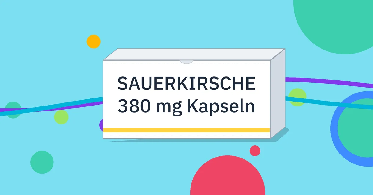 Symbolbild: Packung mit der Aufschrift SAUERKIRSCHE 380 mg Kapseln (PZN 18215936) – Verfügbarkeit und Bezug in Apotheken in Frankfurt am Main