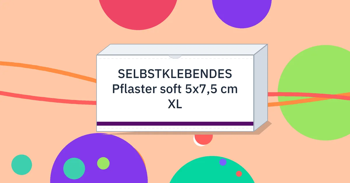 Symbolbild: Packung mit der Aufschrift SELBSTKLEBENDES Pflaster soft 5x7,5 cm XL (PZN 16618587) – Verfügbarkeit und Bezug in Apotheken in Frankfurt am Main