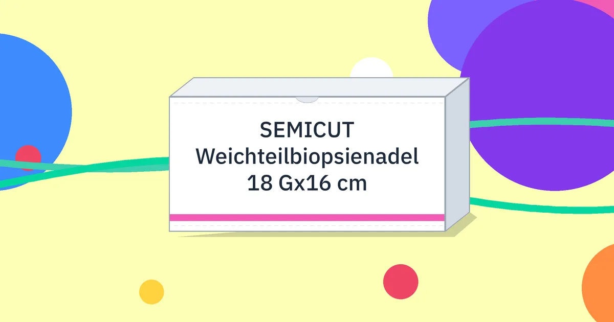 Symbolbild: Packung mit der Aufschrift SEMICUT Weichteilbiopsienadel 18 Gx16 cm (PZN 19735974) – Verfügbarkeit und Bezug in Apotheken in Frankfurt am Main