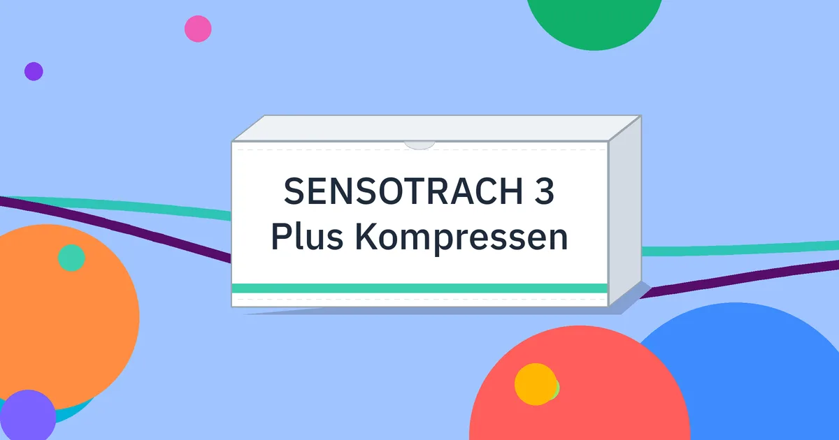 Symbolbild: Packung mit der Aufschrift SENSOTRACH 3 Plus Kompressen (PZN 01823821) – Verfügbarkeit und Bezug in Apotheken in Frankfurt am Main