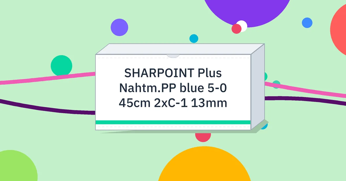 Symbolbild: Packung mit der Aufschrift SHARPOINT Plus Nahtm.PP blue 5-0 45cm 2xC-1 13mm (PZN 17986005) – Verfügbarkeit und Bezug in Apotheken in Frankfurt am Main