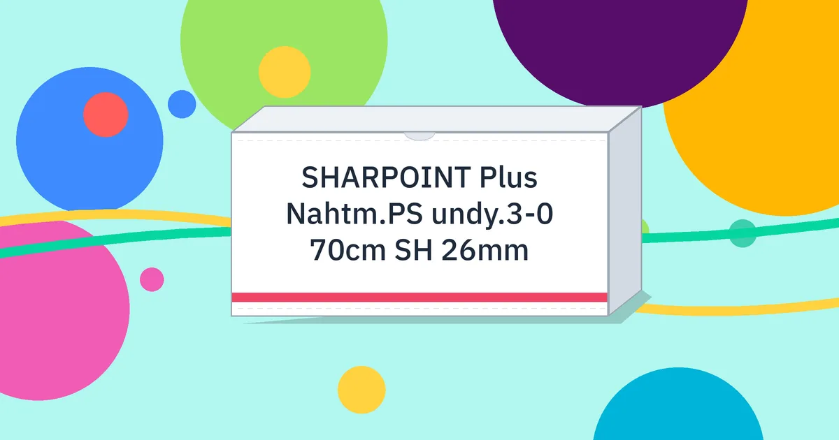 Symbolbild: Packung mit der Aufschrift SHARPOINT Plus Nahtm.PS undy.3-0 70cm SH 26mm (PZN 17995613) – Verfügbarkeit und Bezug in Apotheken in Frankfurt am Main