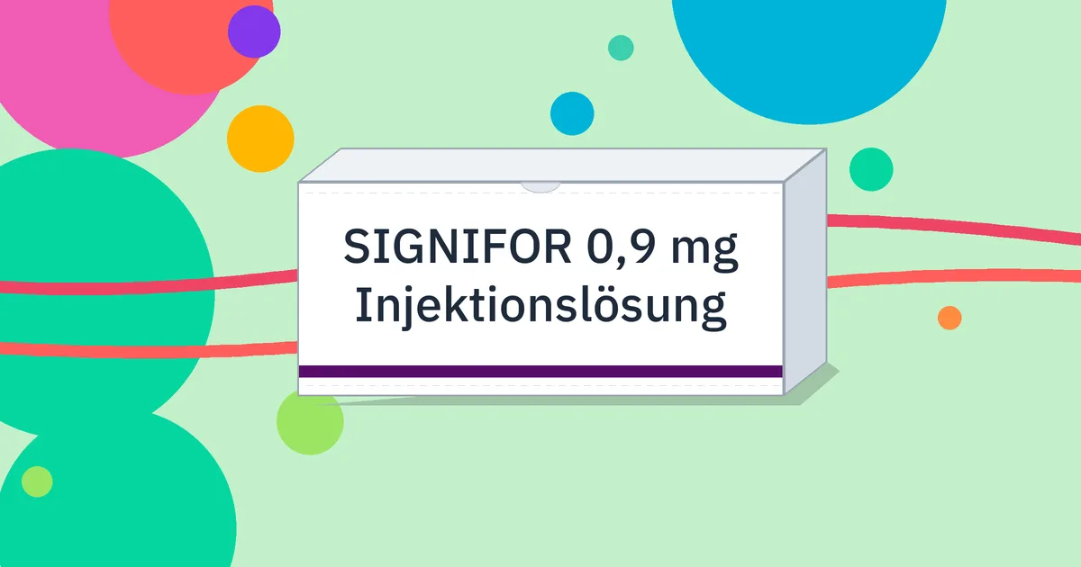 Symbolbild: Packung mit der Aufschrift SIGNIFOR 0,9 mg Injektionslösung (PZN 10210514) – Verfügbarkeit und Bezug in Apotheken in Frankfurt am Main