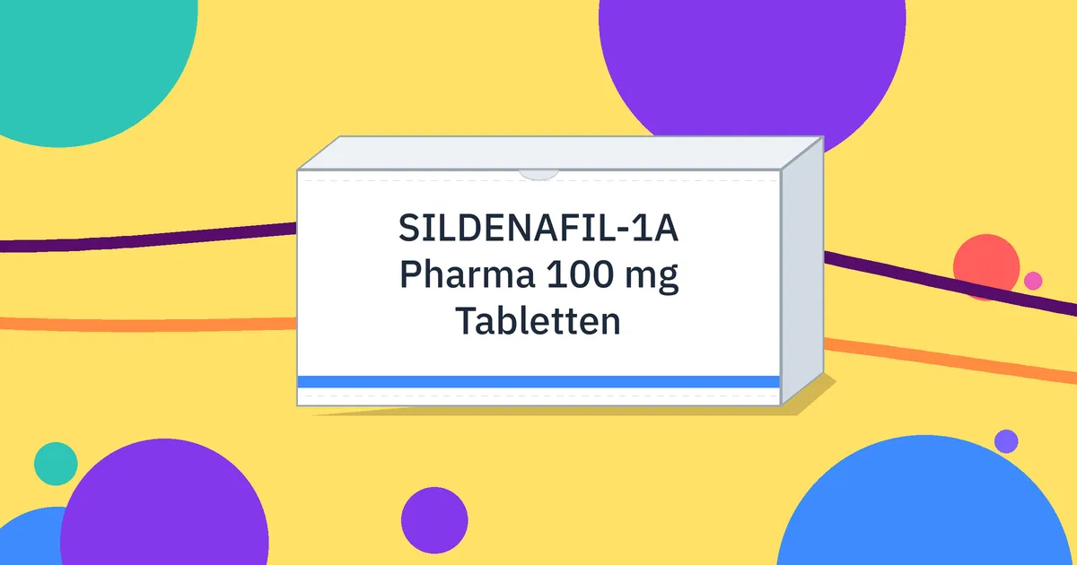 Symbolbild: Packung mit der Aufschrift SILDENAFIL-1A Pharma 100 mg Tabletten (PZN 10303753) – Verfügbarkeit und Bezug in Apotheken in Frankfurt am Main