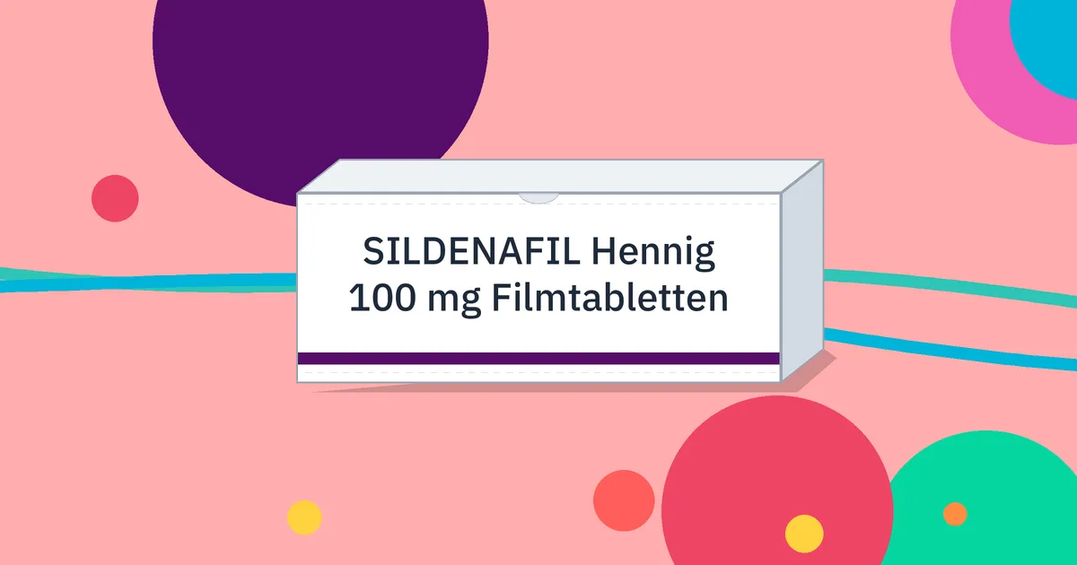 Symbolbild: Packung mit der Aufschrift SILDENAFIL Hennig 100 mg Filmtabletten (PZN 15246468) – Verfügbarkeit und Bezug in Apotheken in Frankfurt am Main