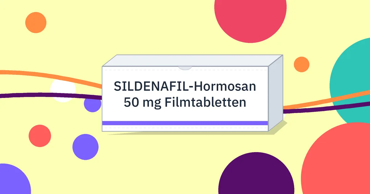 Symbolbild: Packung mit der Aufschrift SILDENAFIL-Hormosan 50 mg Filmtabletten (PZN 04710359) – Verfügbarkeit und Bezug in Apotheken in Frankfurt am Main