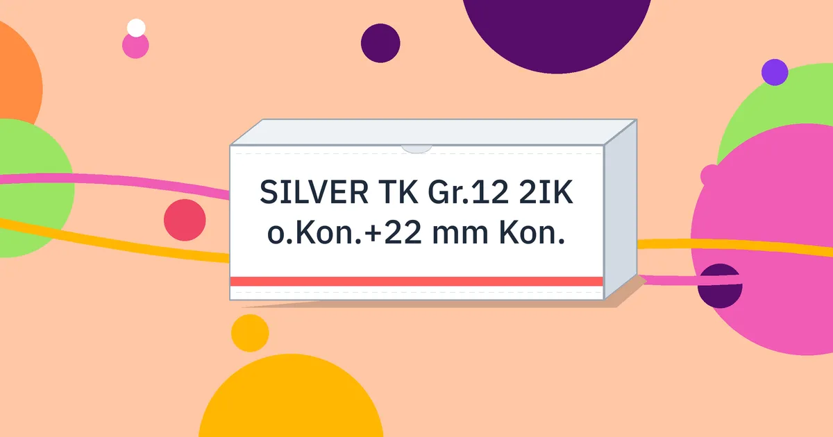 Symbolbild: Packung mit der Aufschrift SILVER TK Gr.12 2IK o.Kon.+22 mm Kon. (PZN 10317287) – Verfügbarkeit und Bezug in Apotheken in Frankfurt am Main