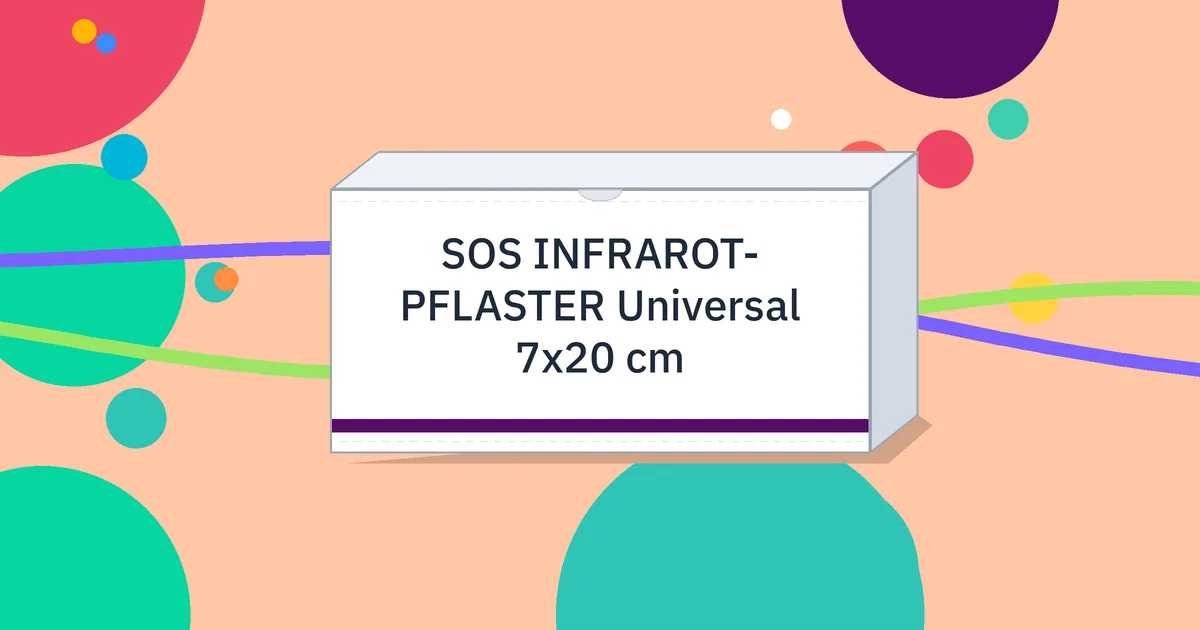 Symbolbild: Packung mit der Aufschrift SOS INFRAROT-PFLASTER Universal 7x20 cm (PZN 18323749) – Verfügbarkeit und Bezug in Apotheken in Frankfurt am Main