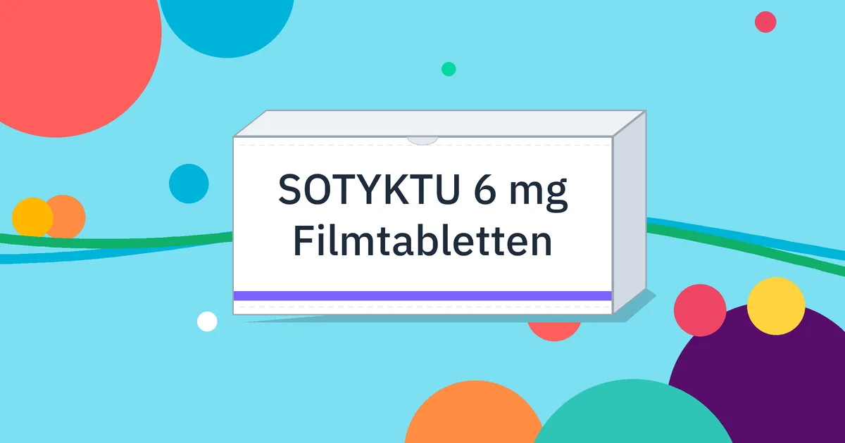 Symbolbild: Packung mit der Aufschrift SOTYKTU 6 mg Filmtabletten (PZN 19952134) – Verfügbarkeit und Bezug in Apotheken in Frankfurt am Main