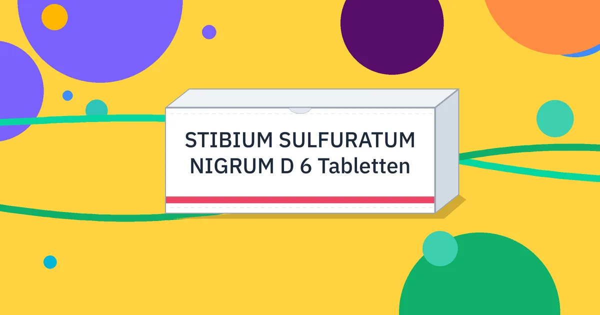 Symbolbild: Packung mit der Aufschrift STIBIUM SULFURATUM NIGRUM D 6 Tabletten (PZN 01071841) – Verfügbarkeit und Bezug in Apotheken in Frankfurt am Main