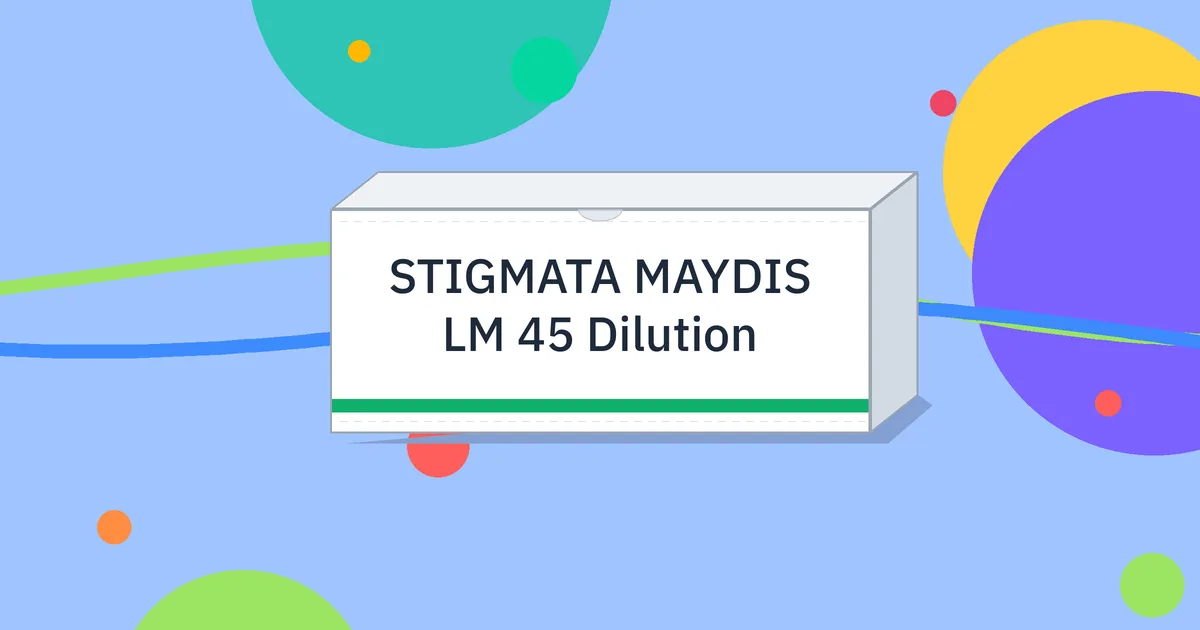 Symbolbild: Packung mit der Aufschrift STIGMATA MAYDIS LM 45 Dilution (PZN 13201148) – Verfügbarkeit und Bezug in Apotheken in Frankfurt am Main