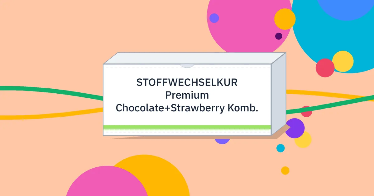 Symbolbild: Packung mit der Aufschrift STOFFWECHSELKUR Premium Chocolate+Strawberry Komb. (PZN 14044372) – Verfügbarkeit und Bezug in Apotheken in Frankfurt am Main