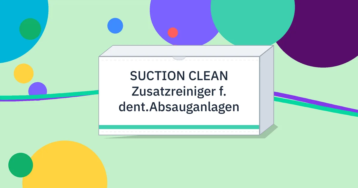 Symbolbild: Packung mit der Aufschrift SUCTION CLEAN Zusatzreiniger f. dent.Absauganlagen (PZN 09668001) – Verfügbarkeit und Bezug in Apotheken in Frankfurt am Main
