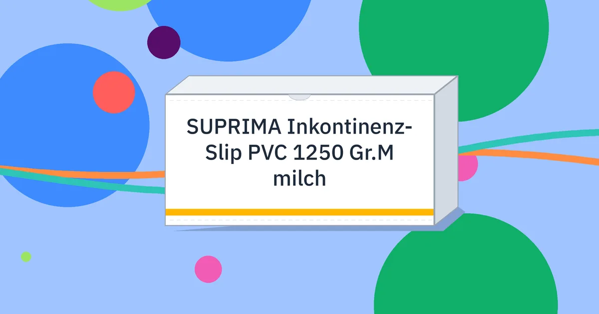 Symbolbild: Packung mit der Aufschrift SUPRIMA Inkontinenz-Slip PVC 1250 Gr.M milch (PZN 03923484) – Verfügbarkeit und Bezug in Apotheken in Frankfurt am Main