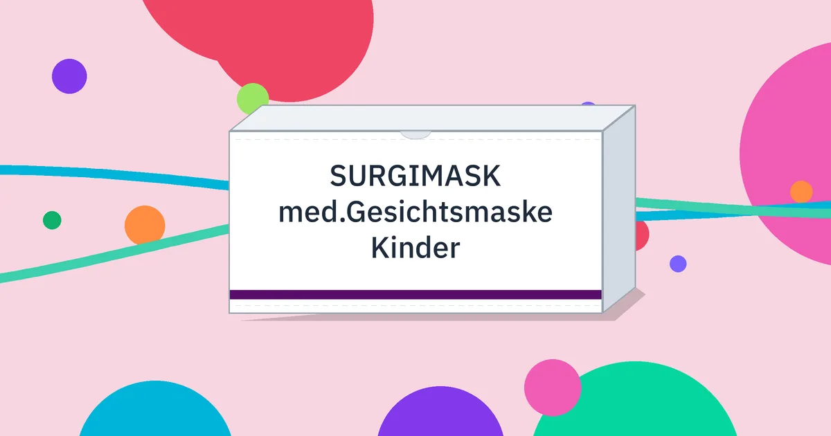 Symbolbild: Packung mit der Aufschrift SURGIMASK med.Gesichtsmaske Kinder (PZN 20316596) – Verfügbarkeit und Bezug in Apotheken in Frankfurt am Main