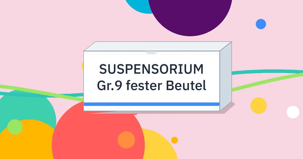Symbolbild: Packung mit der Aufschrift SUSPENSORIUM Gr.9 fester Beutel (PZN 08517346) – Verfügbarkeit und Bezug in Apotheken in Frankfurt am Main