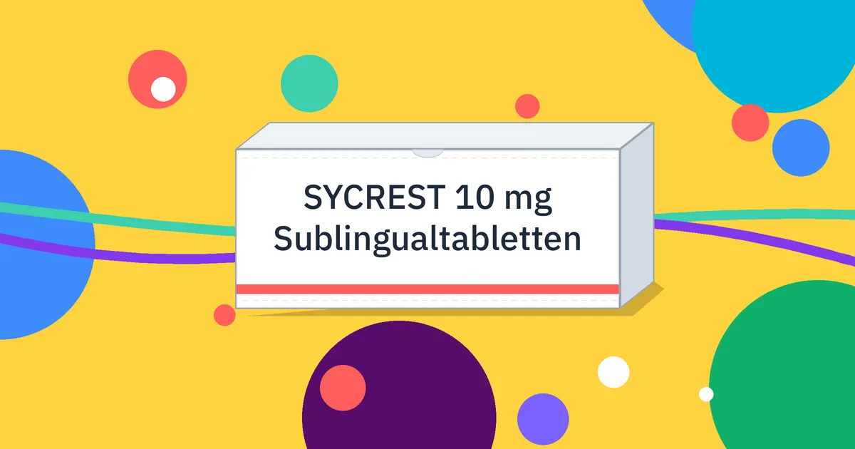 Symbolbild: Packung mit der Aufschrift SYCREST 10 mg Sublingualtabletten (PZN 10176912) – Verfügbarkeit und Bezug in Apotheken in Frankfurt am Main
