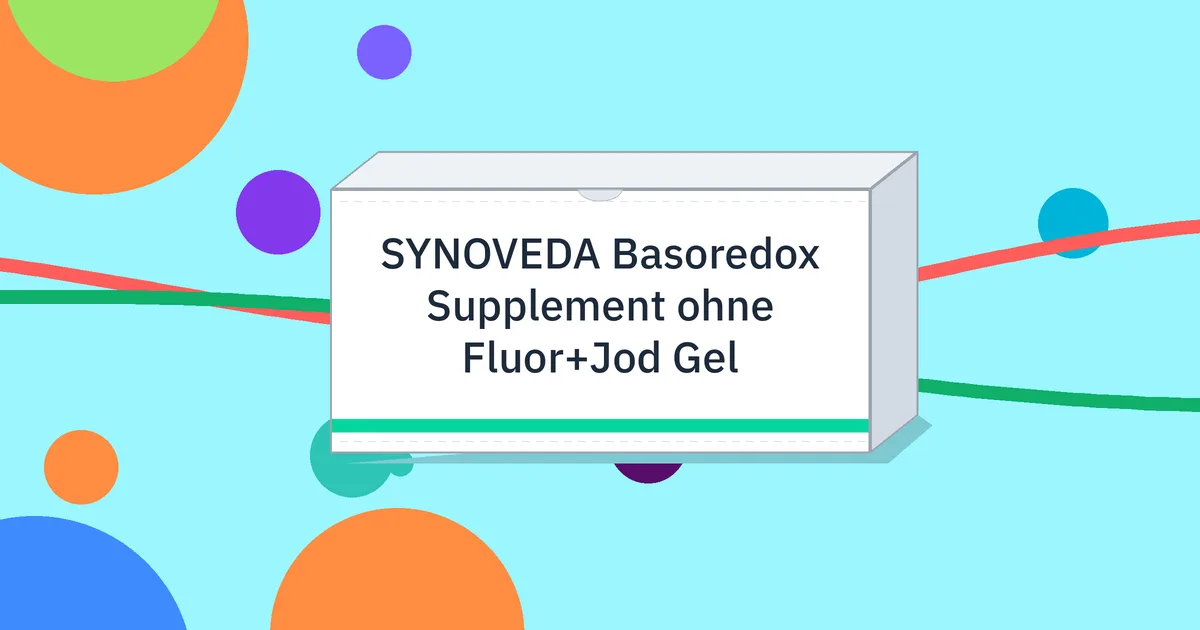 Symbolbild: Packung mit der Aufschrift SYNOVEDA Basoredox Supplement ohne Fluor+Jod Gel (PZN 01494429) – Verfügbarkeit und Bezug in Apotheken in Frankfurt am Main