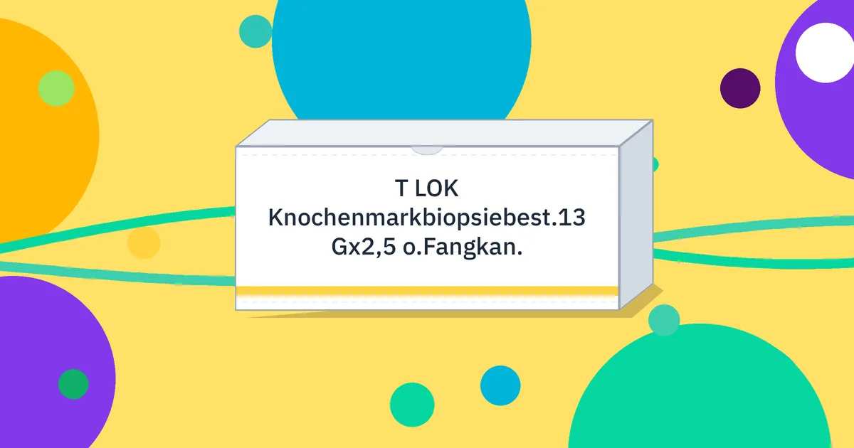 Symbolbild: Packung mit der Aufschrift T LOK Knochenmarkbiopsiebest.13 Gx2,5 o.Fangkan. (PZN 02352192) – Verfügbarkeit und Bezug in Apotheken in Frankfurt am Main