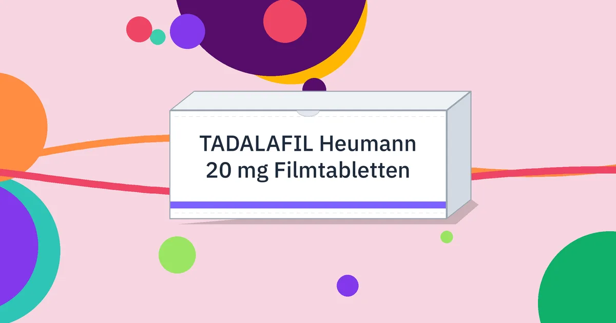 Symbolbild: Packung mit der Aufschrift TADALAFIL Heumann 20 mg Filmtabletten (PZN 19798319) – Verfügbarkeit und Bezug in Apotheken in Frankfurt am Main