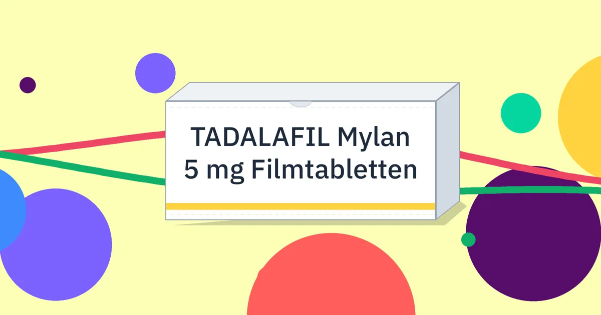 Symbolbild: Packung mit der Aufschrift TADALAFIL Mylan 5 mg Filmtabletten (PZN 17977696) – Verfügbarkeit und Bezug in Apotheken in Frankfurt am Main