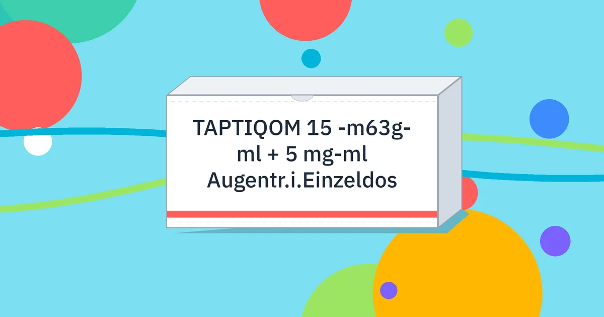 Symbolbild: Packung mit der Aufschrift TAPTIQOM 15 -m63g-ml + 5 mg-ml Augentr.i.Einzeldos (PZN 19229113) – Verfügbarkeit und Bezug in Apotheken in Frankfurt am Main