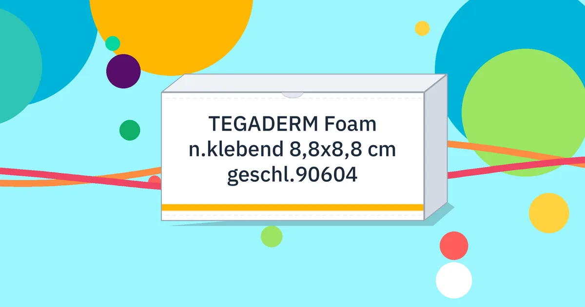 Symbolbild: Packung mit der Aufschrift TEGADERM Foam n.klebend 8,8x8,8 cm geschl.90604 (PZN 09008026) – Verfügbarkeit und Bezug in Apotheken in Frankfurt am Main
