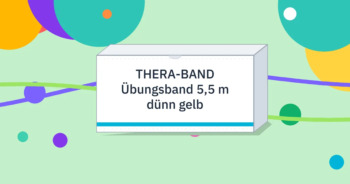 Symbolbild: Packung mit der Aufschrift THERA-BAND Übungsband 5,5 m dünn gelb (PZN 00289762) – Verfügbarkeit und Bezug in Apotheken in Frankfurt am Main