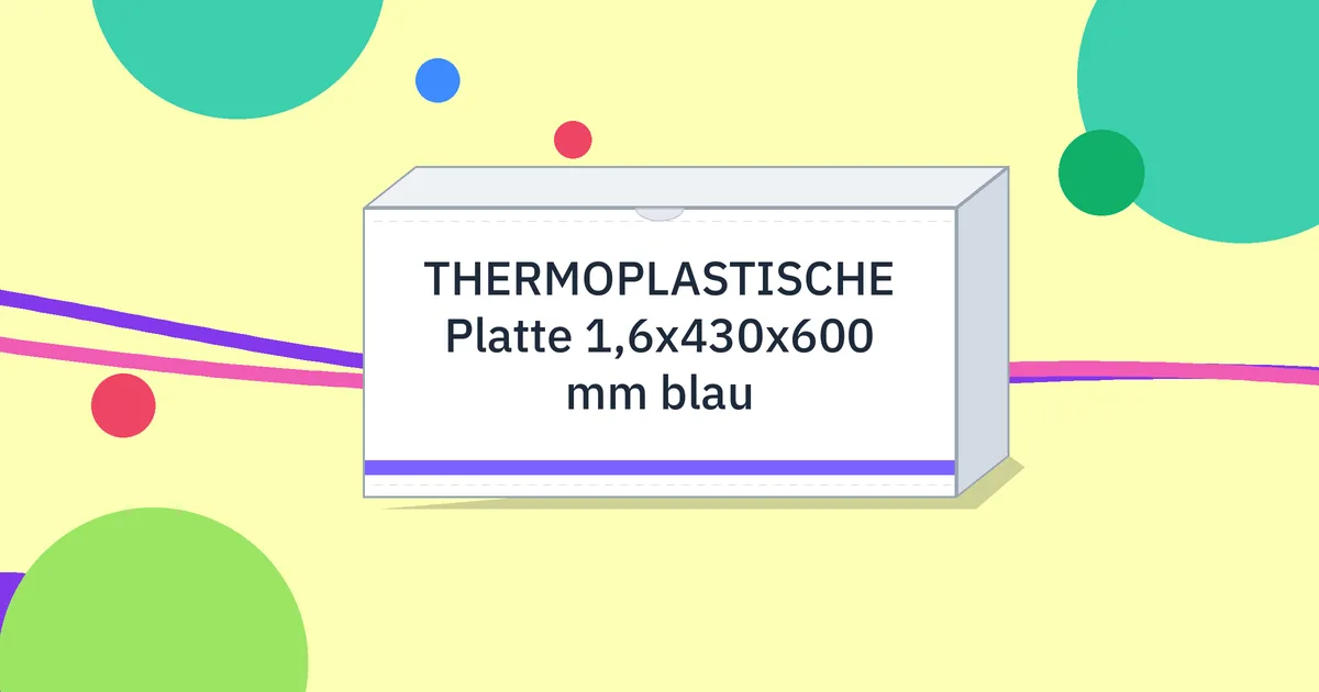 Symbolbild: Packung mit der Aufschrift THERMOPLASTISCHE Platte 1,6x430x600 mm blau (PZN 11550011) – Verfügbarkeit und Bezug in Apotheken in Frankfurt am Main