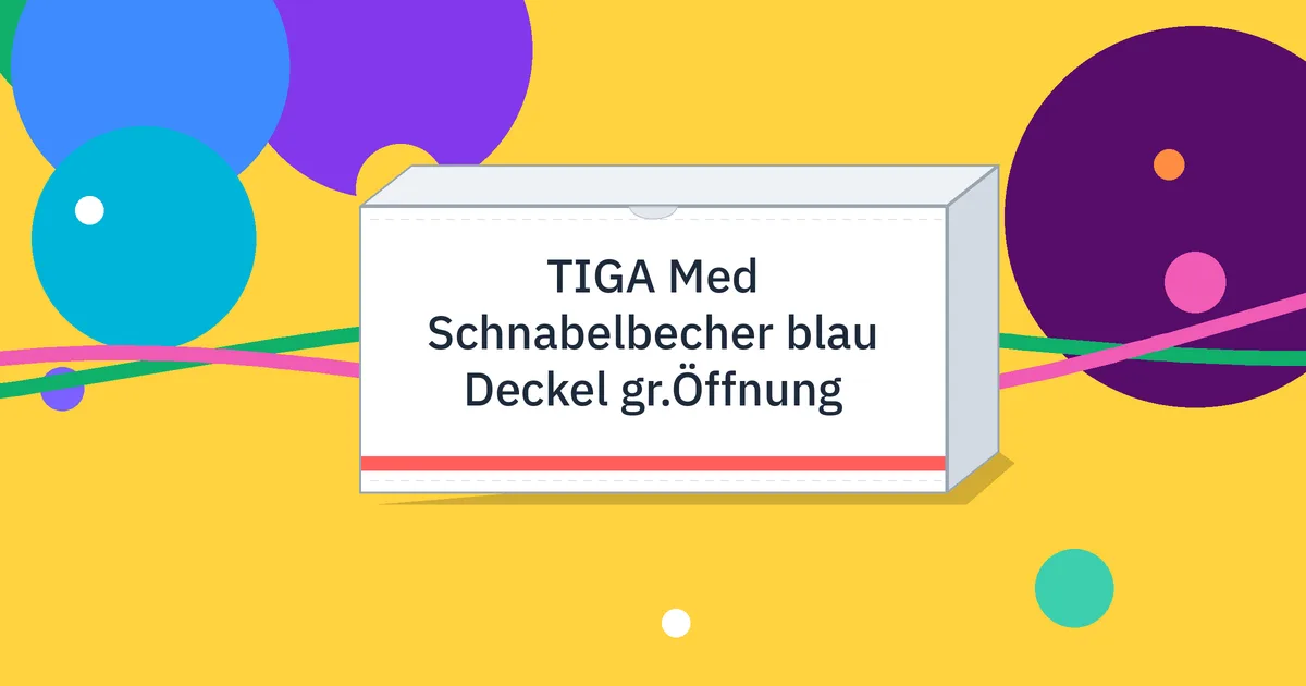 Symbolbild: Packung mit der Aufschrift TIGA Med Schnabelbecher blau Deckel gr.Öffnung (PZN 06839212) – Verfügbarkeit und Bezug in Apotheken in Frankfurt am Main