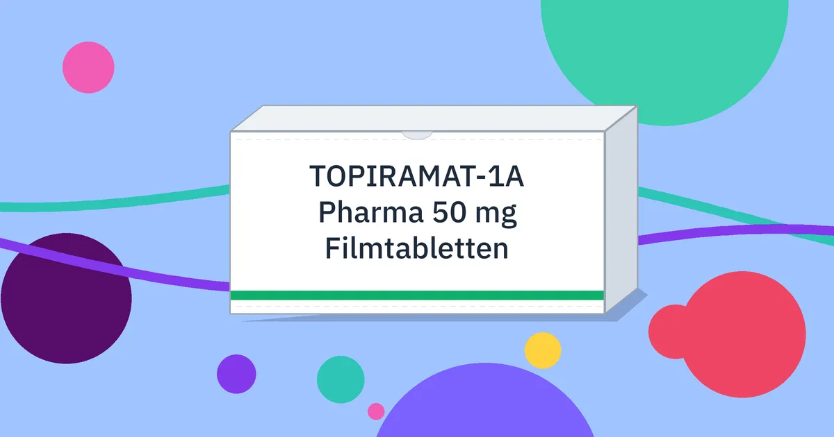 Symbolbild: Packung mit der Aufschrift TOPIRAMAT-1A Pharma 50 mg Filmtabletten (PZN 05369224) – Verfügbarkeit und Bezug in Apotheken in Frankfurt am Main
