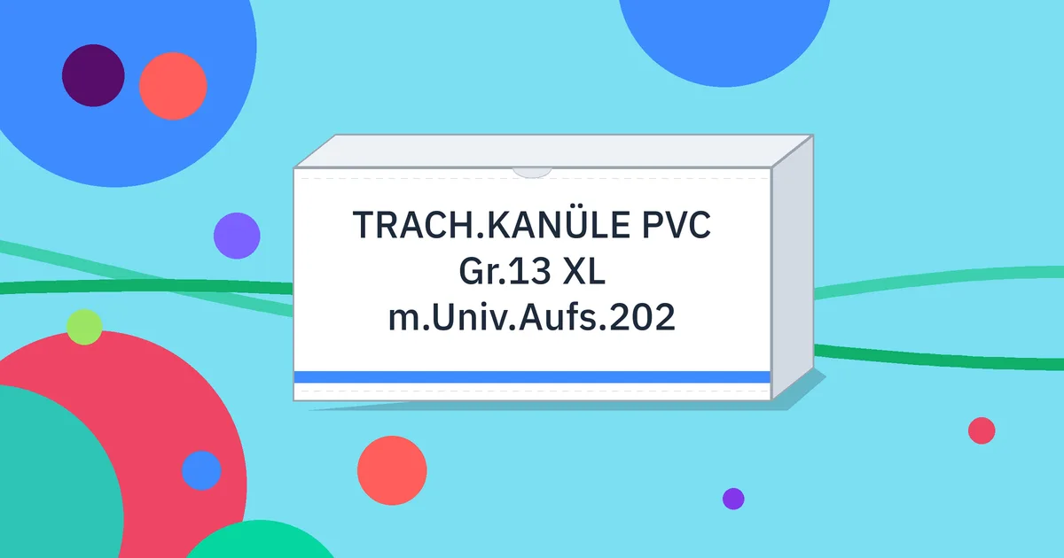 Symbolbild: Packung mit der Aufschrift TRACH.KANÜLE PVC Gr.13 XL m.Univ.Aufs.202 (PZN 06994237) – Verfügbarkeit und Bezug in Apotheken in Frankfurt am Main