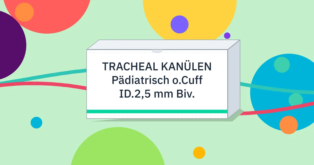 Symbolbild: Packung mit der Aufschrift TRACHEAL KANÜLEN Pädiatrisch o.Cuff ID.2,5 mm Biv. (PZN 02256436) – Verfügbarkeit und Bezug in Apotheken in Frankfurt am Main