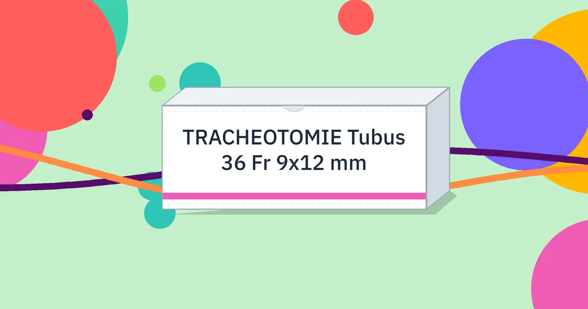 Symbolbild: Packung mit der Aufschrift TRACHEOTOMIE Tubus 36 Fr 9x12 mm (PZN 10178638) – Verfügbarkeit und Bezug in Apotheken in Frankfurt am Main