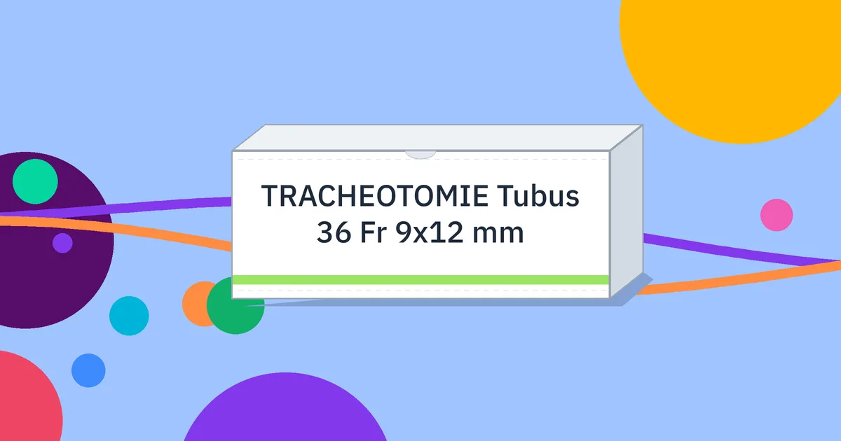Symbolbild: Packung mit der Aufschrift TRACHEOTOMIE Tubus 36 Fr 9x12 mm (PZN 00912095) – Verfügbarkeit und Bezug in Apotheken in Frankfurt am Main