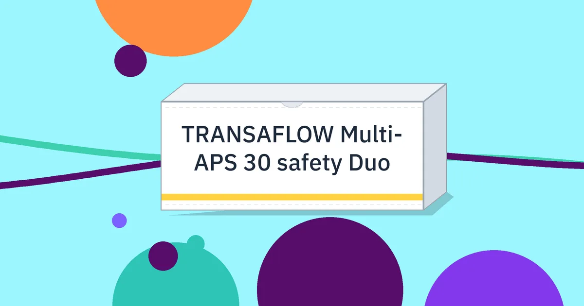 Symbolbild: Packung mit der Aufschrift TRANSAFLOW Multi-APS 30 safety Duo (PZN 15569013) – Verfügbarkeit und Bezug in Apotheken in Frankfurt am Main