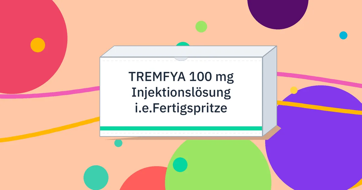 Symbolbild: Packung mit der Aufschrift TREMFYA 100 mg Injektionslösung i.e.Fertigspritze (PZN 16222553) – Verfügbarkeit und Bezug in Apotheken in Frankfurt am Main