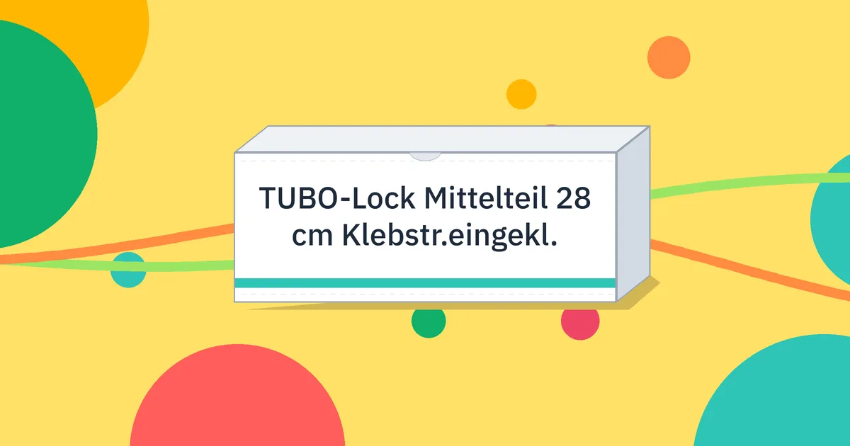 Symbolbild: Packung mit der Aufschrift TUBO-Lock Mittelteil 28 cm Klebstr.eingekl. (PZN 18796175) – Verfügbarkeit und Bezug in Apotheken in Frankfurt am Main