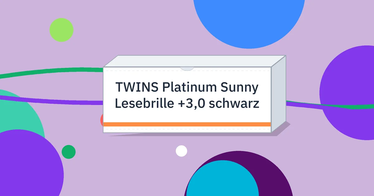 Symbolbild: Packung mit der Aufschrift TWINS Platinum Sunny Lesebrille +3,0 schwarz (PZN 13344126) – Verfügbarkeit und Bezug in Apotheken in Frankfurt am Main