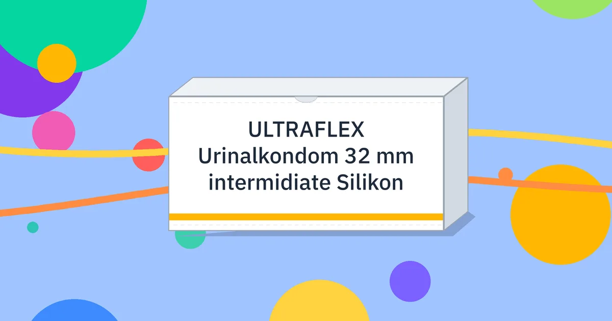 Symbolbild: Packung mit der Aufschrift ULTRAFLEX Urinalkondom 32 mm intermidiate Silikon (PZN 11136441) – Verfügbarkeit und Bezug in Apotheken in Frankfurt am Main