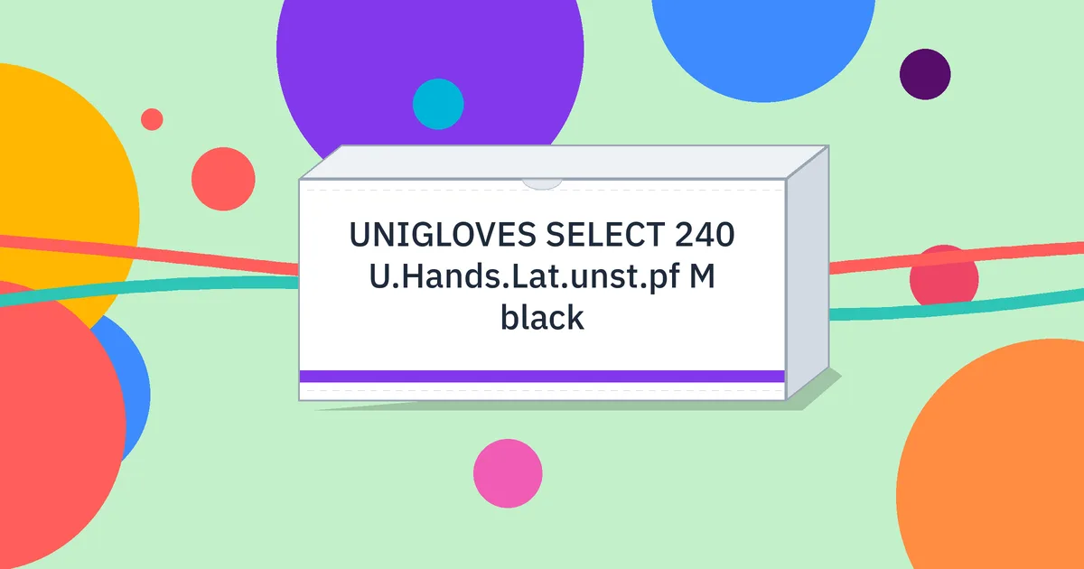 Symbolbild: Packung mit der Aufschrift UNIGLOVES SELECT 240 U.Hands.Lat.unst.pf M black (PZN 18101316) – Verfügbarkeit und Bezug in Apotheken in Frankfurt am Main