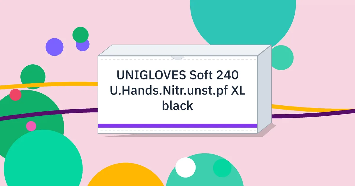 Symbolbild: Packung mit der Aufschrift UNIGLOVES Soft 240 U.Hands.Nitr.unst.pf XL black (PZN 18102675) – Verfügbarkeit und Bezug in Apotheken in Frankfurt am Main
