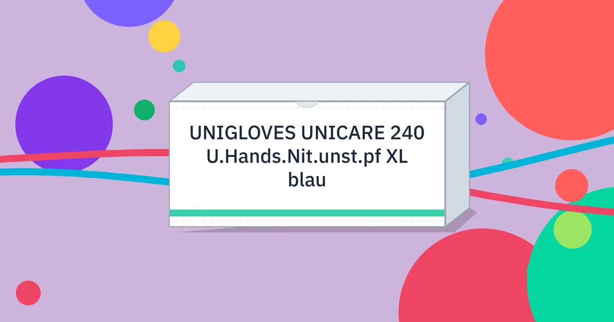 Symbolbild: Packung mit der Aufschrift UNIGLOVES UNICARE 240 U.Hands.Nit.unst.pf XL blau (PZN 19907228) – Verfügbarkeit und Bezug in Apotheken in Frankfurt am Main