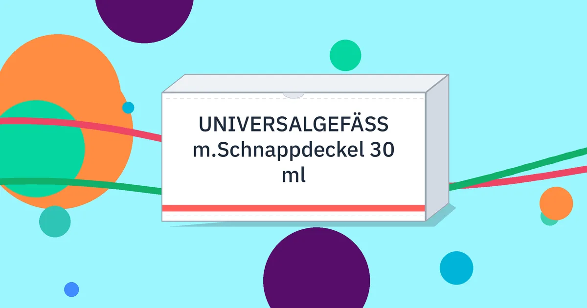 Symbolbild: Packung mit der Aufschrift UNIVERSALGEFÄSS m.Schnappdeckel 30 ml (PZN 10401556) – Verfügbarkeit und Bezug in Apotheken in Frankfurt am Main