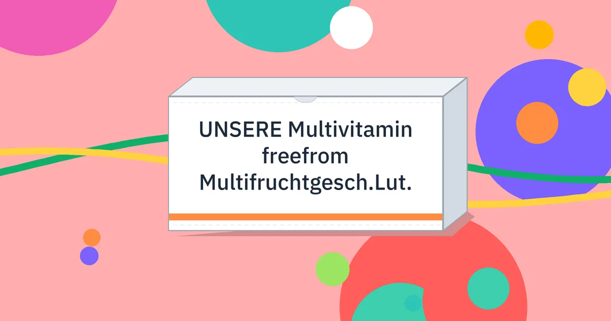 Symbolbild: Packung mit der Aufschrift UNSERE Multivitamin freefrom Multifruchtgesch.Lut. (PZN 12899974) – Verfügbarkeit und Bezug in Apotheken in Frankfurt am Main